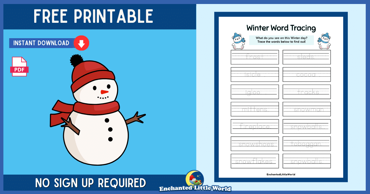 Free Printable Winter Words Tracing • Enchanted Little World