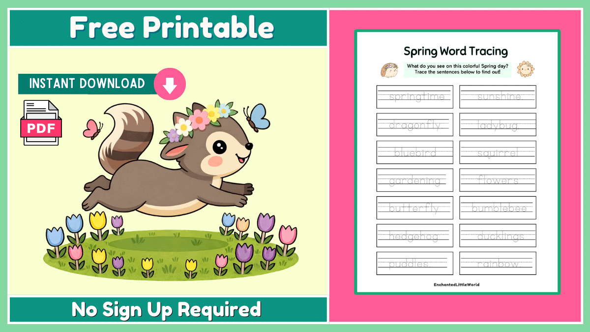 Free Printable Spring Word Tracing Worksheet • Enchanted Little World