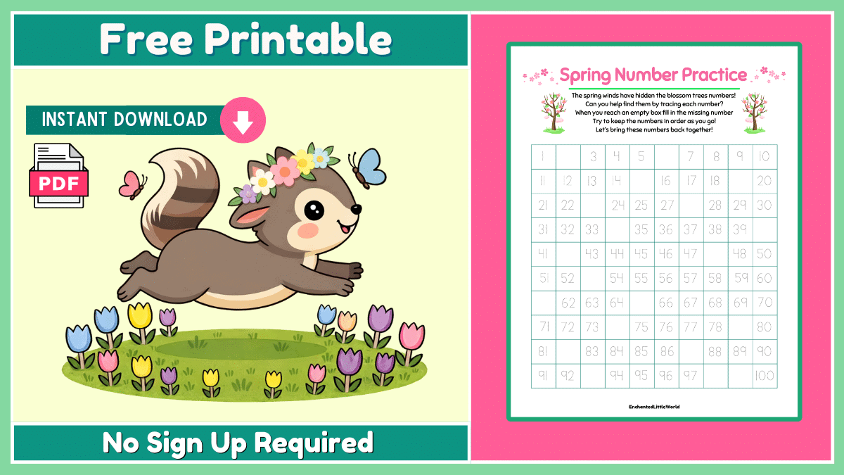 Free Spring Number Practice Worksheet • Enchanted Little World