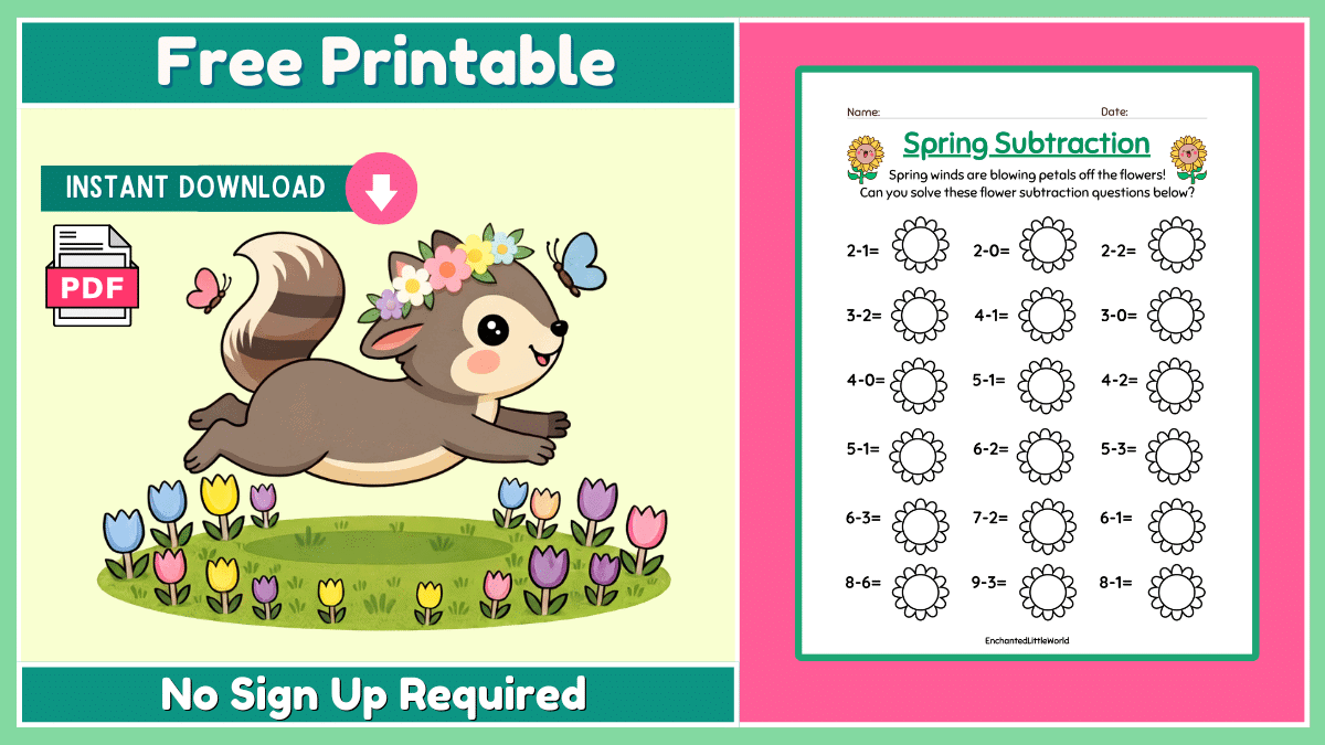 Free Spring Subtraction Activity • Enchanted Little World